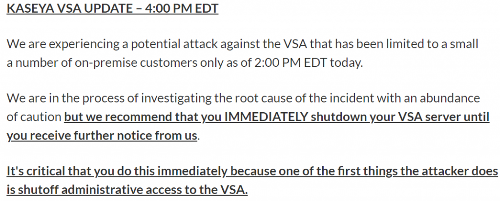 SEQRITE for Kaseya VSA Supply Chain Ransomware Attack